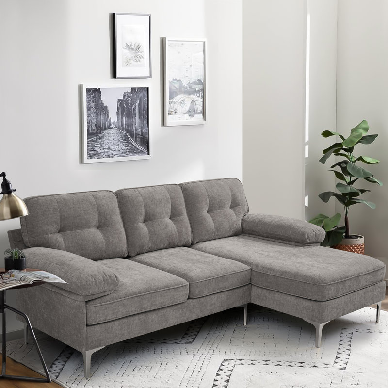 Mercer41 Joseph Alexander 82.7 Chenille Right Hand Facing Modular Sofa Chaise with Ottoman Reviews Wayfair